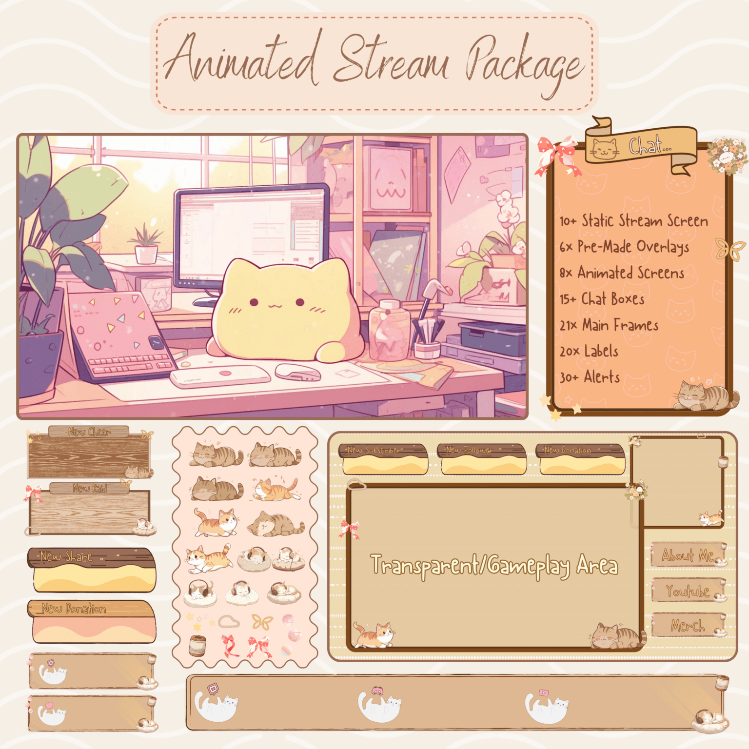 Twitch Overlay Stream Package Lofi Cute Cat Overlay – greatvtubers